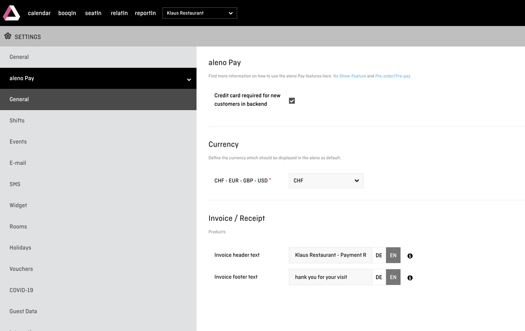 aleno pay No-Shows - checklist
